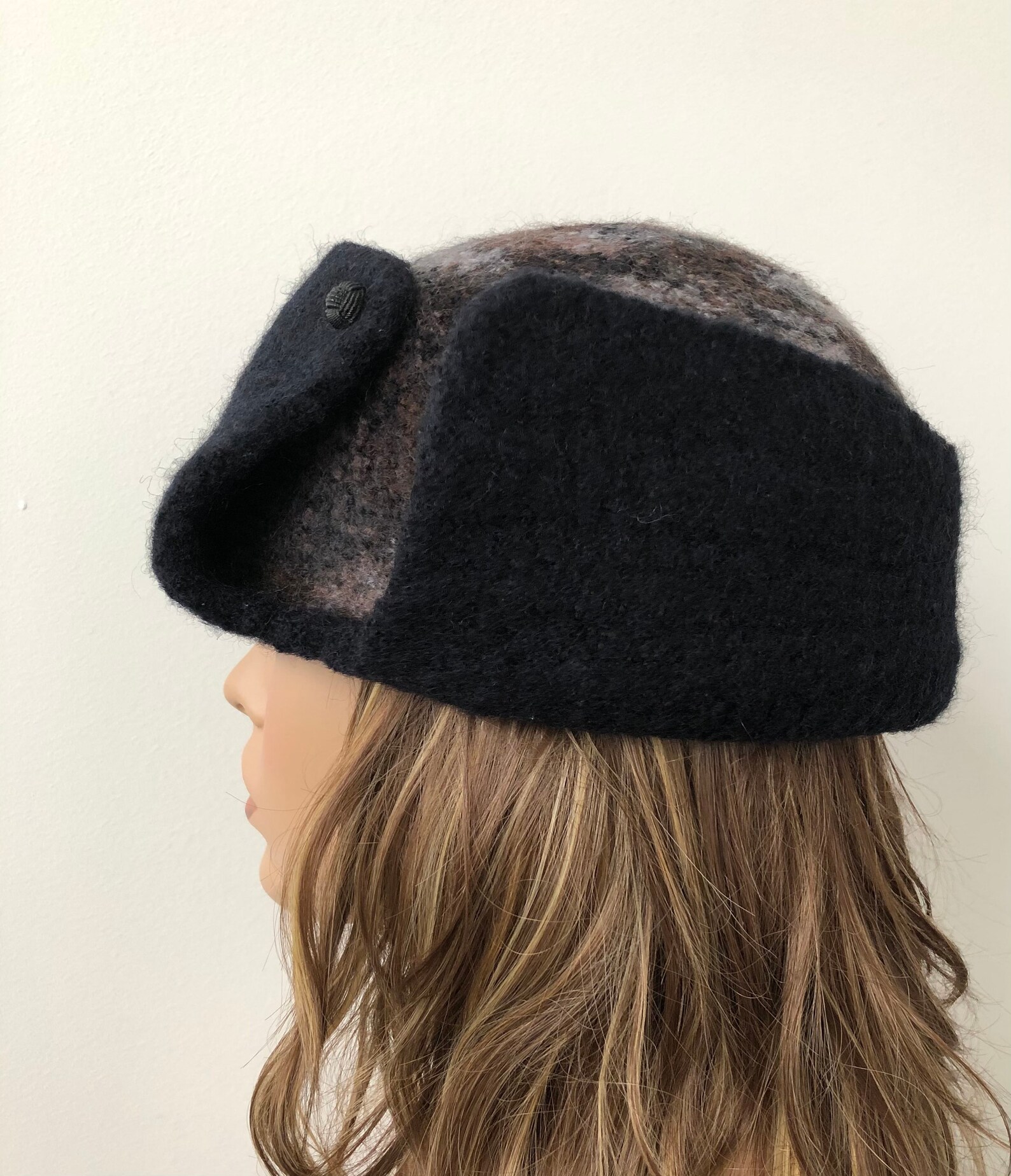 Felted Aviator Hat Ear Flap Hat Unique Trapper Hat Art Felt | Etsy