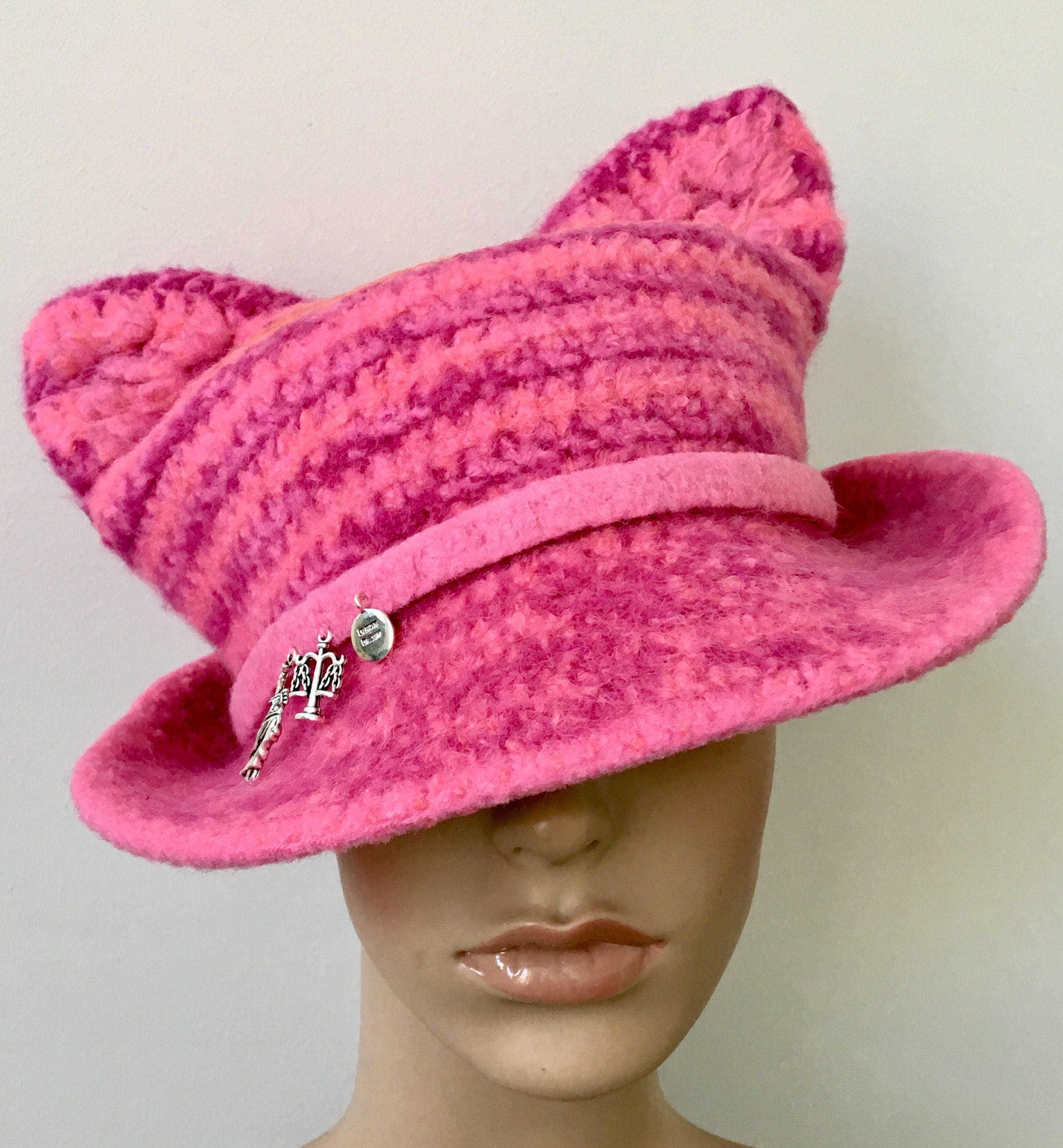 Pink Pussy Hat Striped Pussy Hat Pink Felt Hat Felt Pussycat Etsy