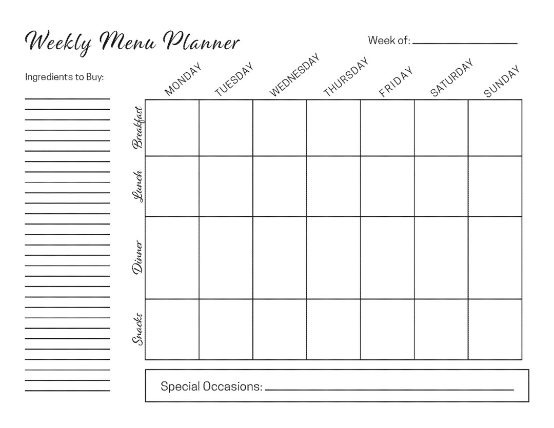 Printable Weekly Menu Planner - Etsy