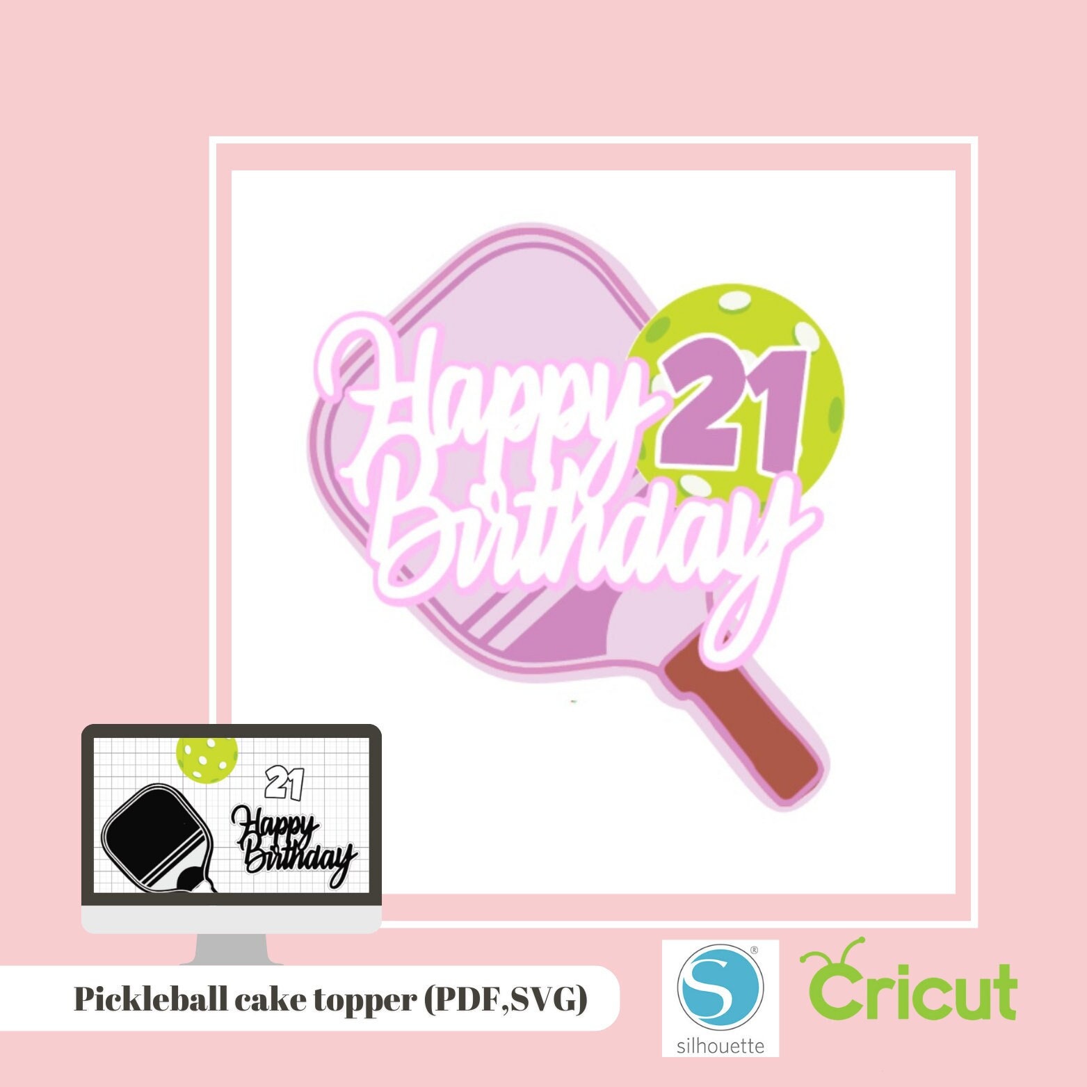 Pickleball Birthday Cake Topper (PDF, SVG) - Etsy