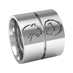 Silver Lion and Lioness Couples Rings, Lion and Lioness Band Rings ...