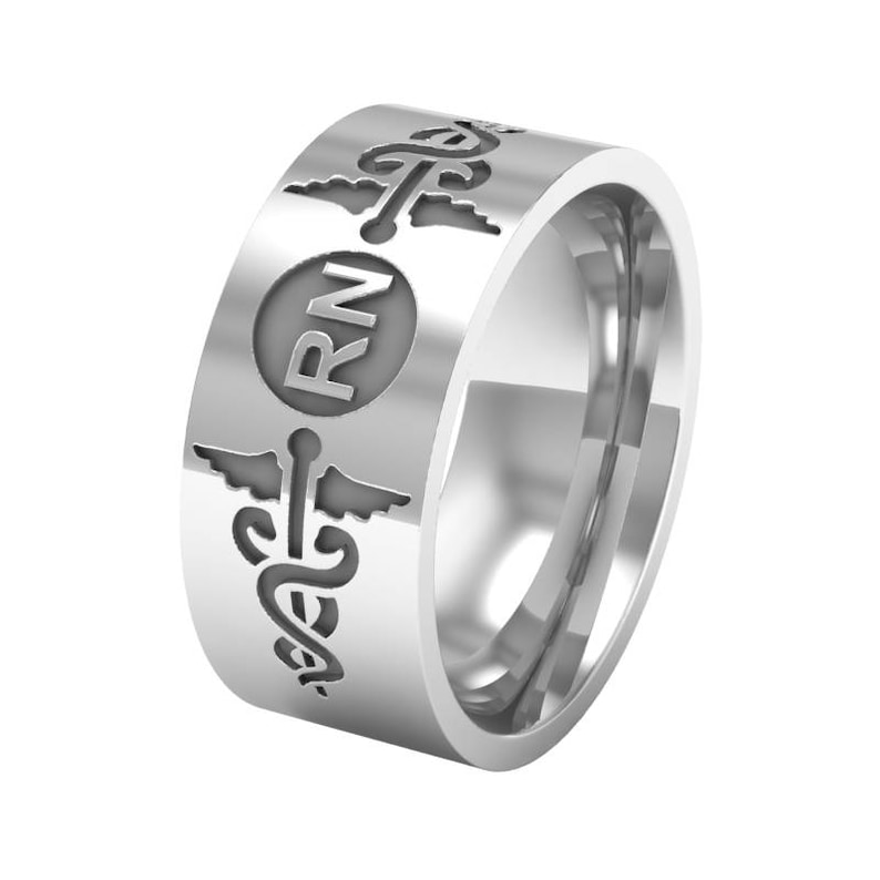 RN Registered Nurse Silver Band Ring Medical Ring Caduceus - Etsy