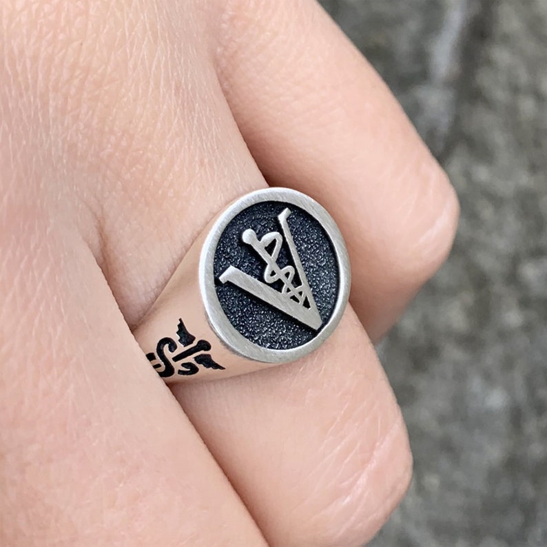 Veterinary Caduceus Signet Ring in Sterling Silver Metal - Etsy