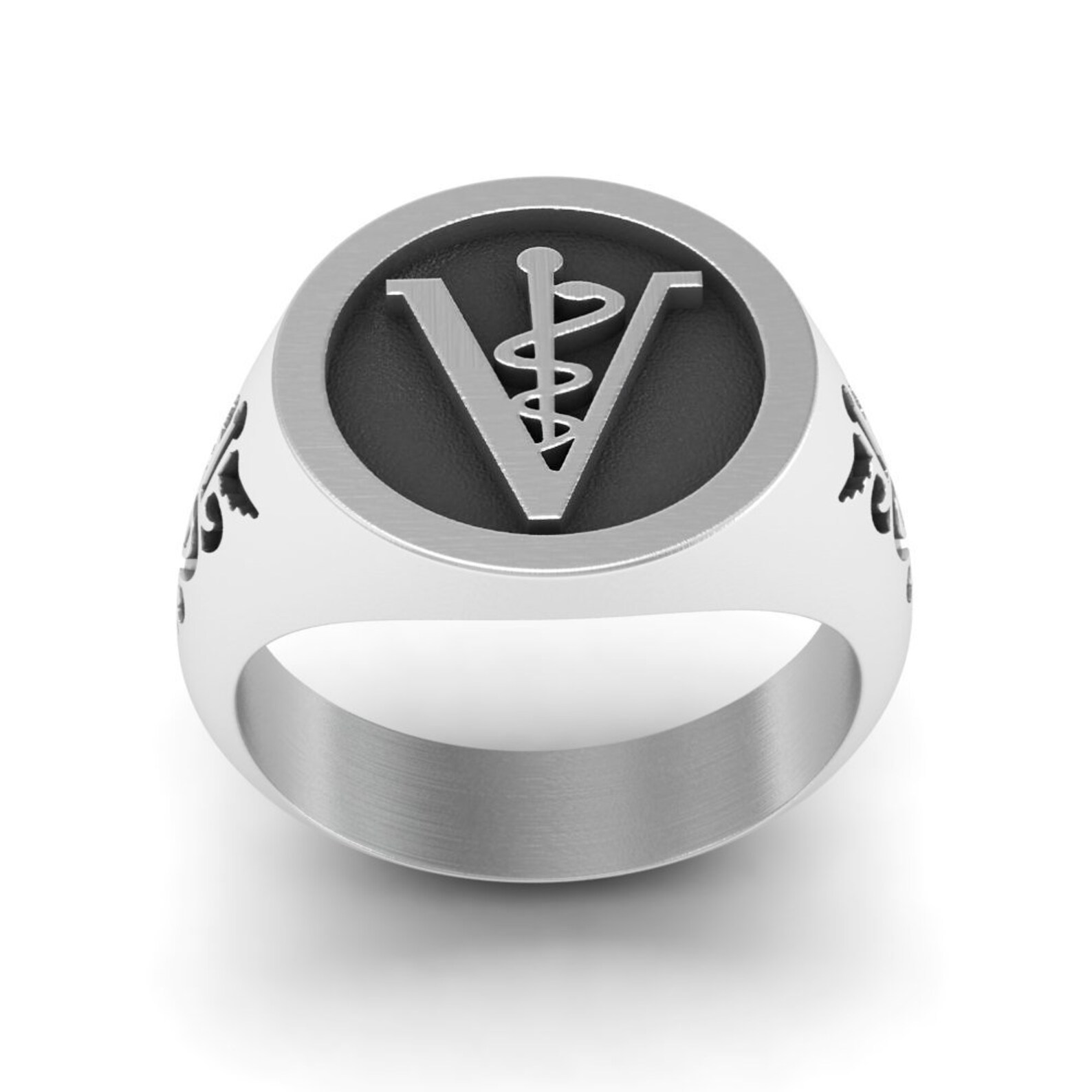 Veterinary Caduceus Signet Ring in Sterling Silver Metal - Etsy