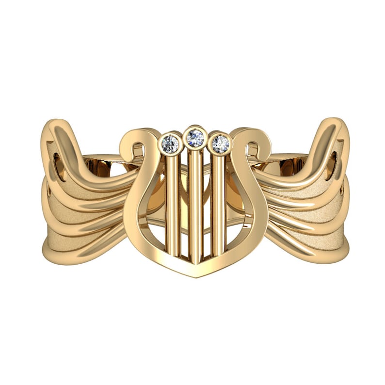 14K Solid Gold Harp Ring With Diamonds Harp Jewelry - Etsy