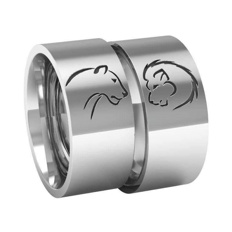 Silver Lion and Lioness Couples Rings Lion and Lioness Band | Etsy