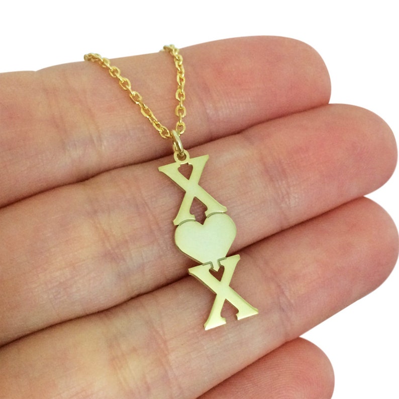 Vertical Initial Necklace With Heart in Sterling Silver Metal - Etsy