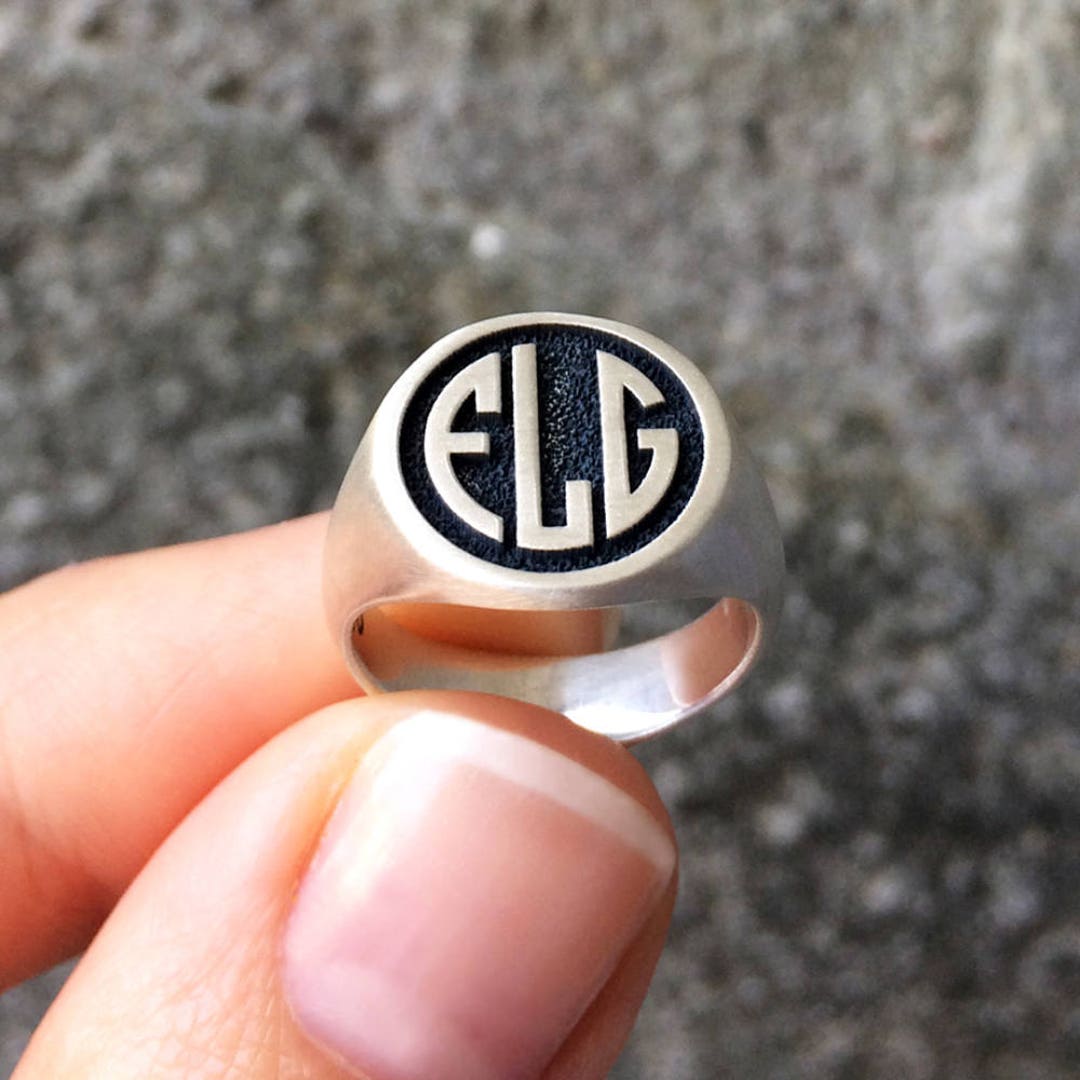 Sterling Silver Custom Monogram Signet Ring, 3 Initial Monogram Signet ...