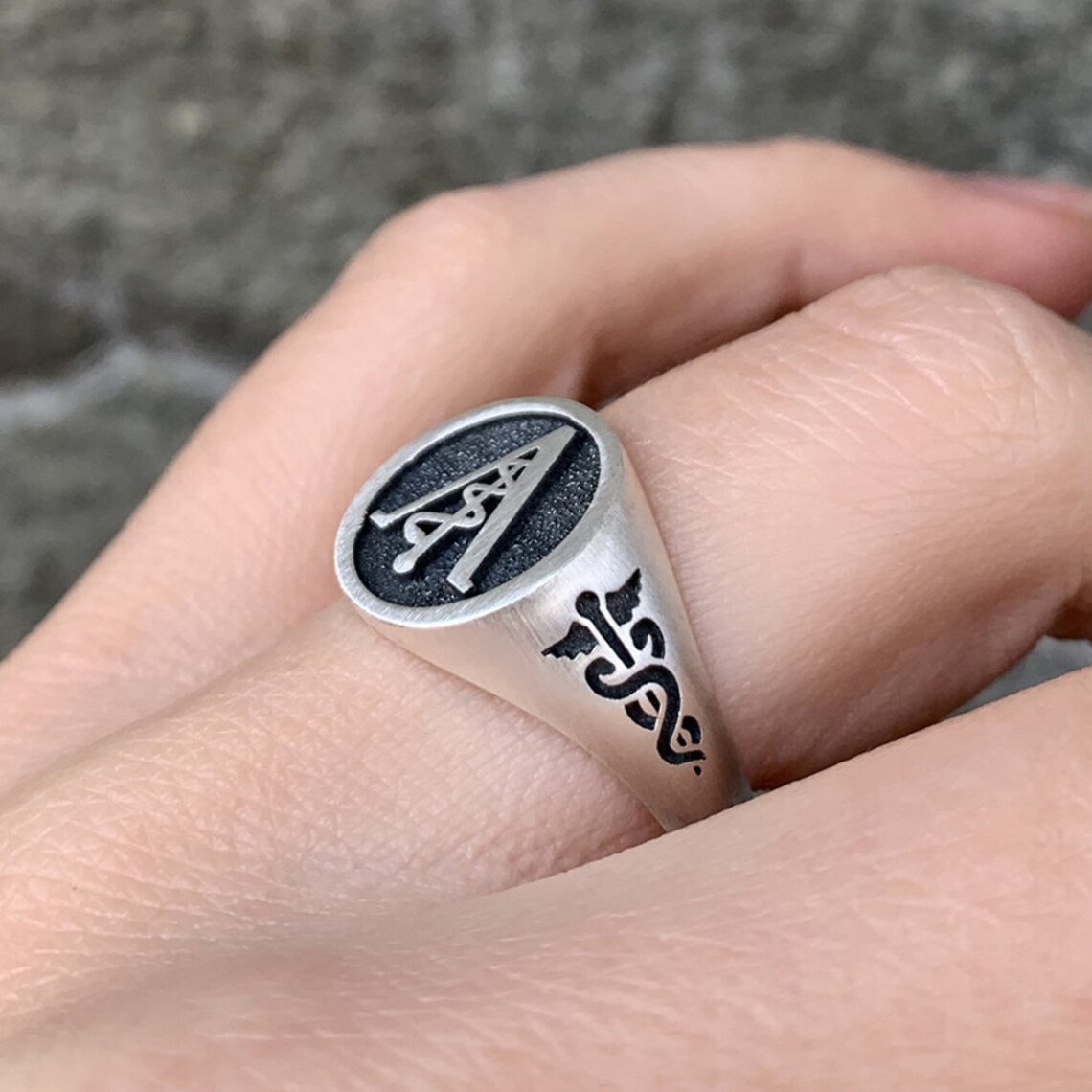 Veterinary Caduceus Signet Ring in Sterling Silver Metal - Etsy