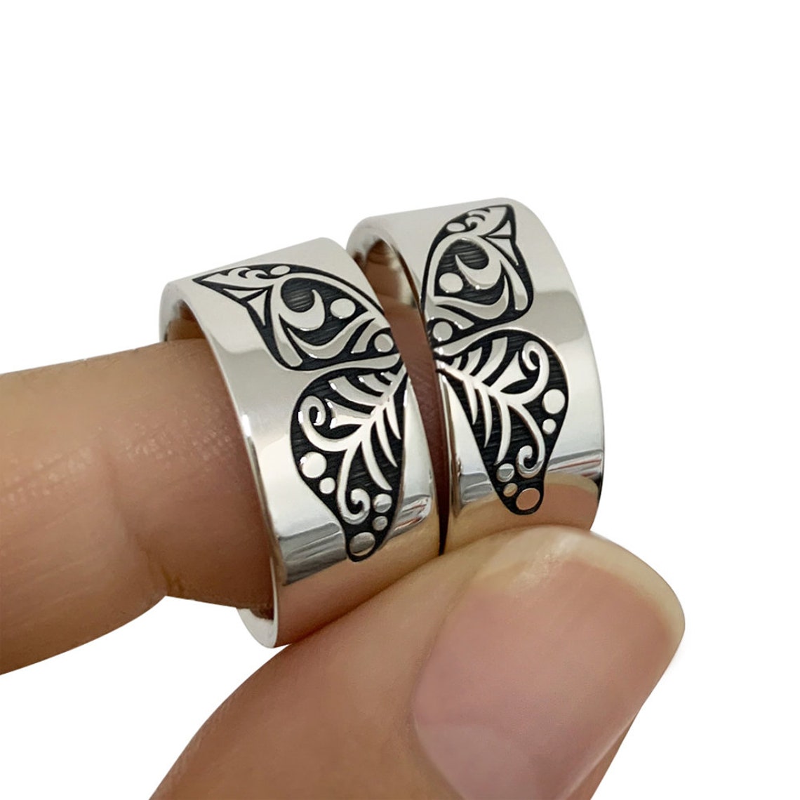 Butterfly Couple Rings in Sterling Silver Metal Butterfly - Etsy