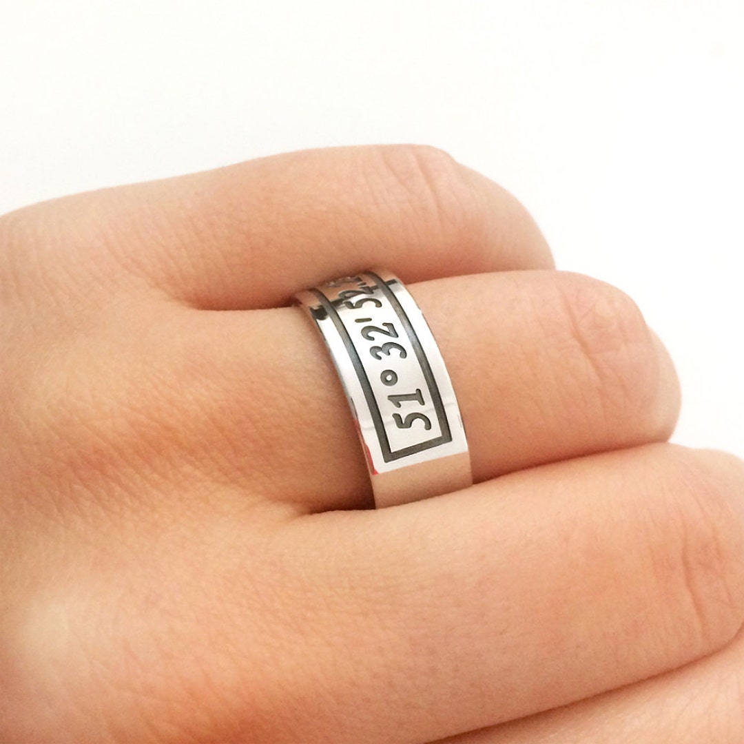 Custom Coordinates Ring, Coordinate Band Ring, Silver Band Ring ...