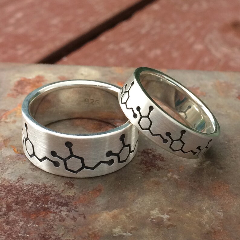 Silver Dopamine Wedding Band Ring Set Dopamine Ring Couple - Etsy