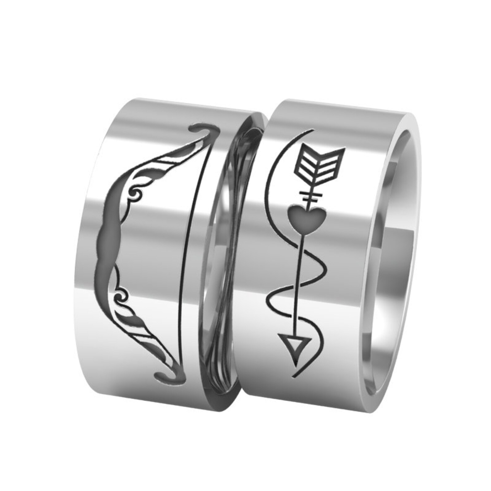 Arrow and Bow Couple Rings in Sterling Silver Metal Arrow and | Etsy