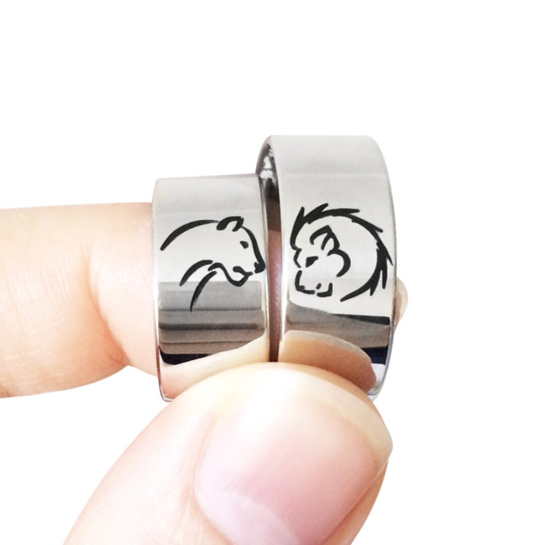 Silver Lion and Lioness Couples Rings, Lion and Lioness Band Rings ...
