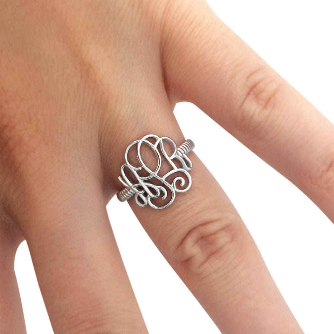 Custom Monogram Ring in Sterling Silver Metal, Tiny Monogram Ring ...