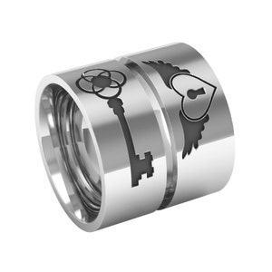 Key and Lock Couple Ring in Sterling Silver Metal Heart Lock - Etsy