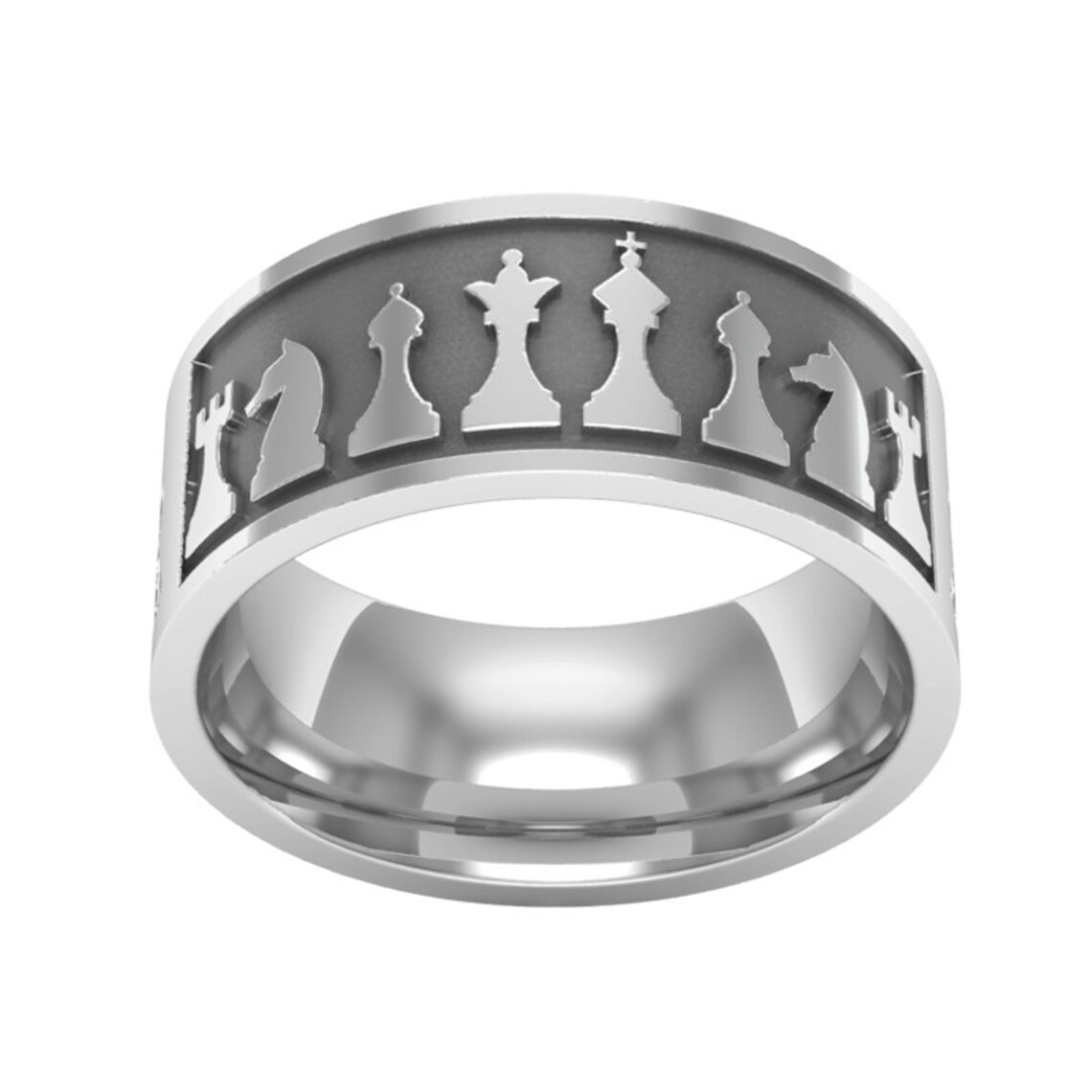 Chess Band Ring in Sterling Silver Metal Chess Pieces Ring - Etsy