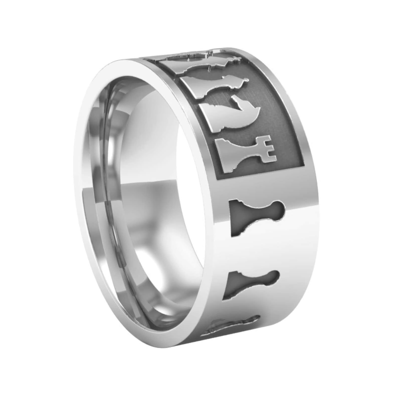 Chess Band Ring in Sterling Silver Metal Chess Pieces Ring - Etsy