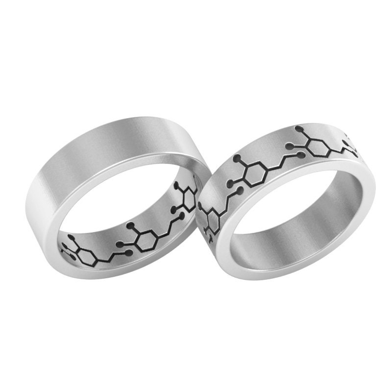 Dopamine Wedding Band Ring Set Sterling Silver Dopamine Ring - Etsy