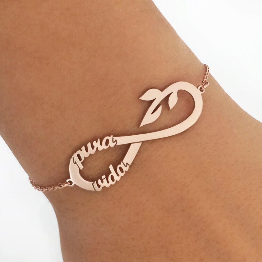 Two Name Bracelet Infinity Bracelet Silver Leaf Bracelet - Etsy