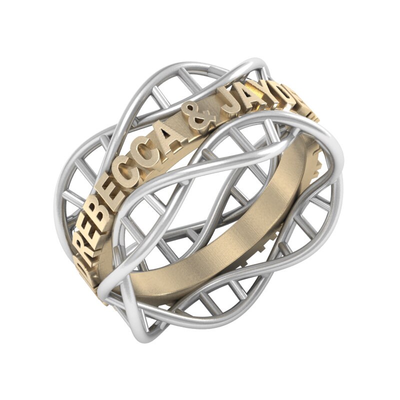 Personalized Two Tone Dna Ring 14K Solid Gold Dna Wedding - Etsy