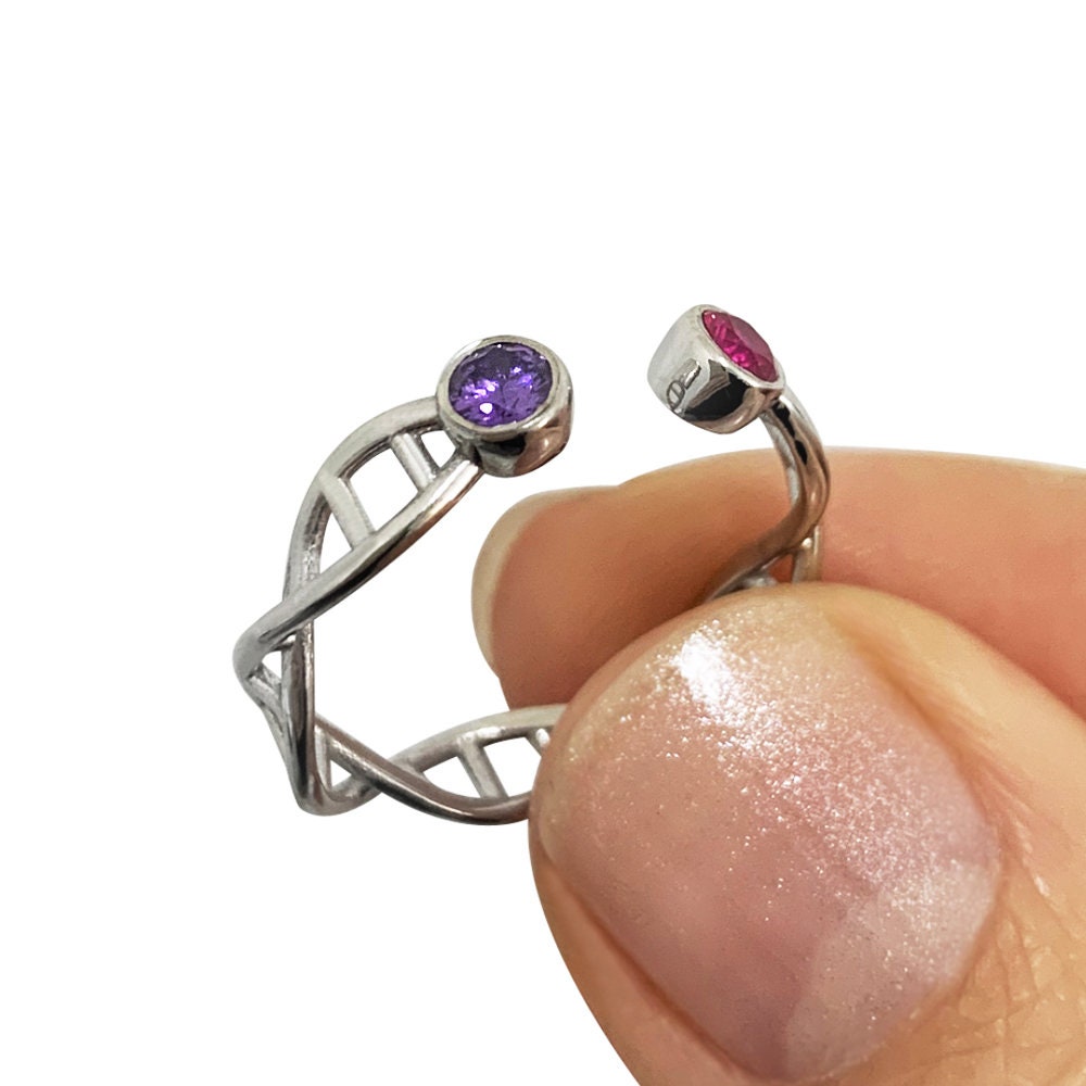Silver Dna Ring With Your Custom Birthstones Silver - Etsy