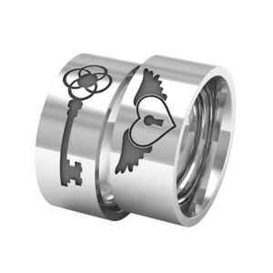 Key and Lock Couple Ring in Sterling Silver Metal Heart Lock - Etsy