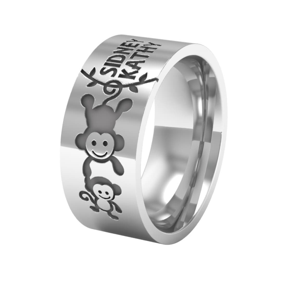 Mom and Baby Monkey Band Ring With Names Monkey Ring Monkey - Etsy