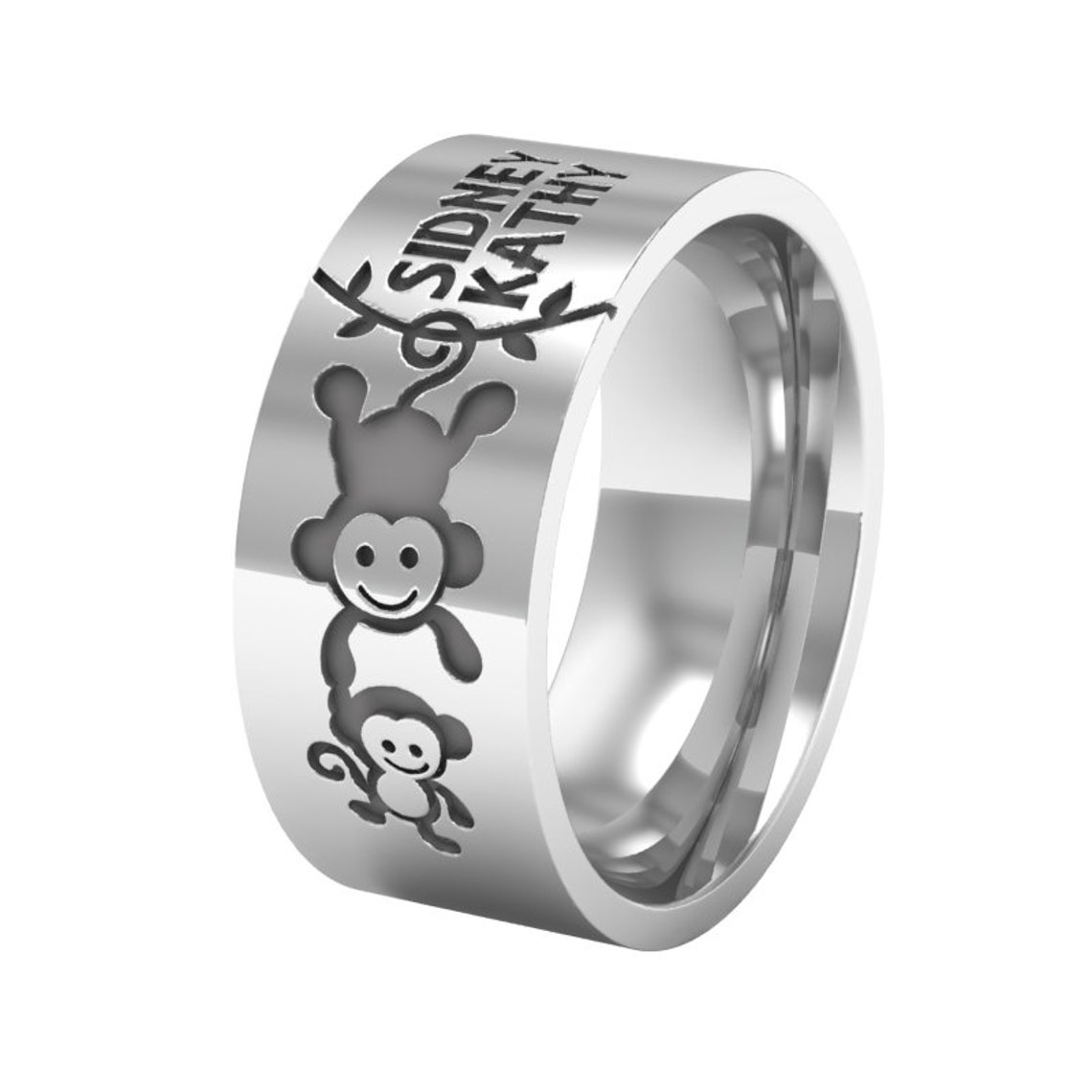 Mom and Baby Monkey Band Ring With Names Monkey Ring Monkey - Etsy