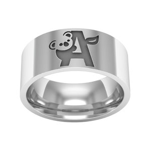 Custom Initial Band Ring With Koala Silver Band Ring Koala - Etsy