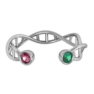 Silver Dna Ring With Your Custom Birthstones, Silver Birthstone Ring ...