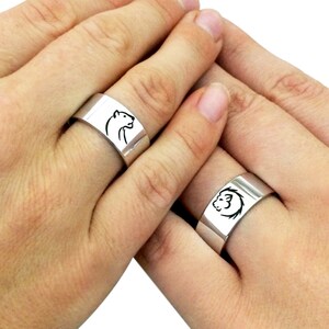 Silver Lion and Lioness Couples Rings, Lion and Lioness Band Rings ...