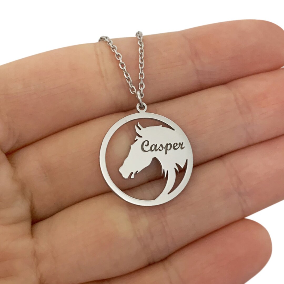 Sterling Silver Horse Necklace With Name, Name Necklace, Horse Pendant ...