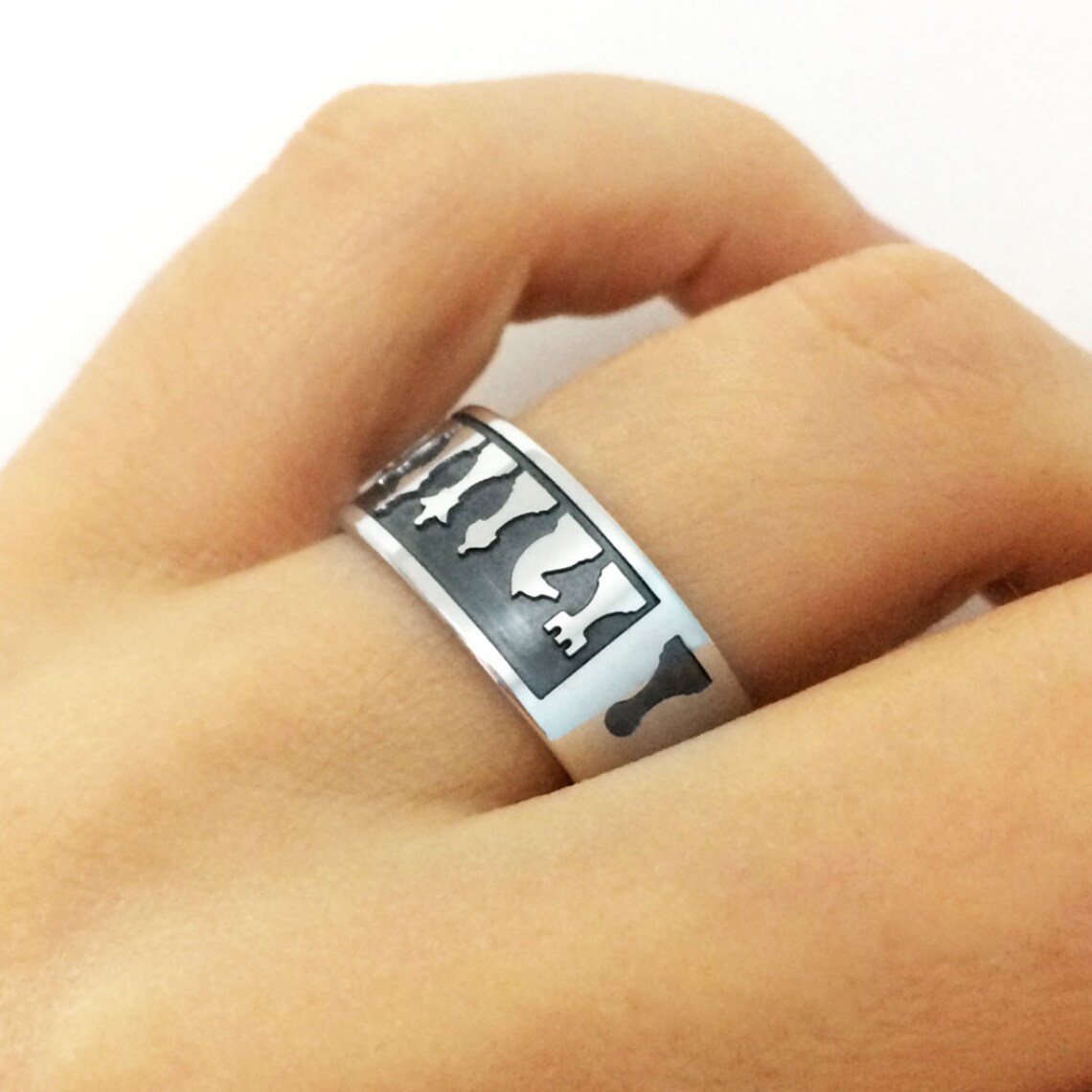 Chess Band Ring in Sterling Silver Metal Chess Pieces Ring - Etsy