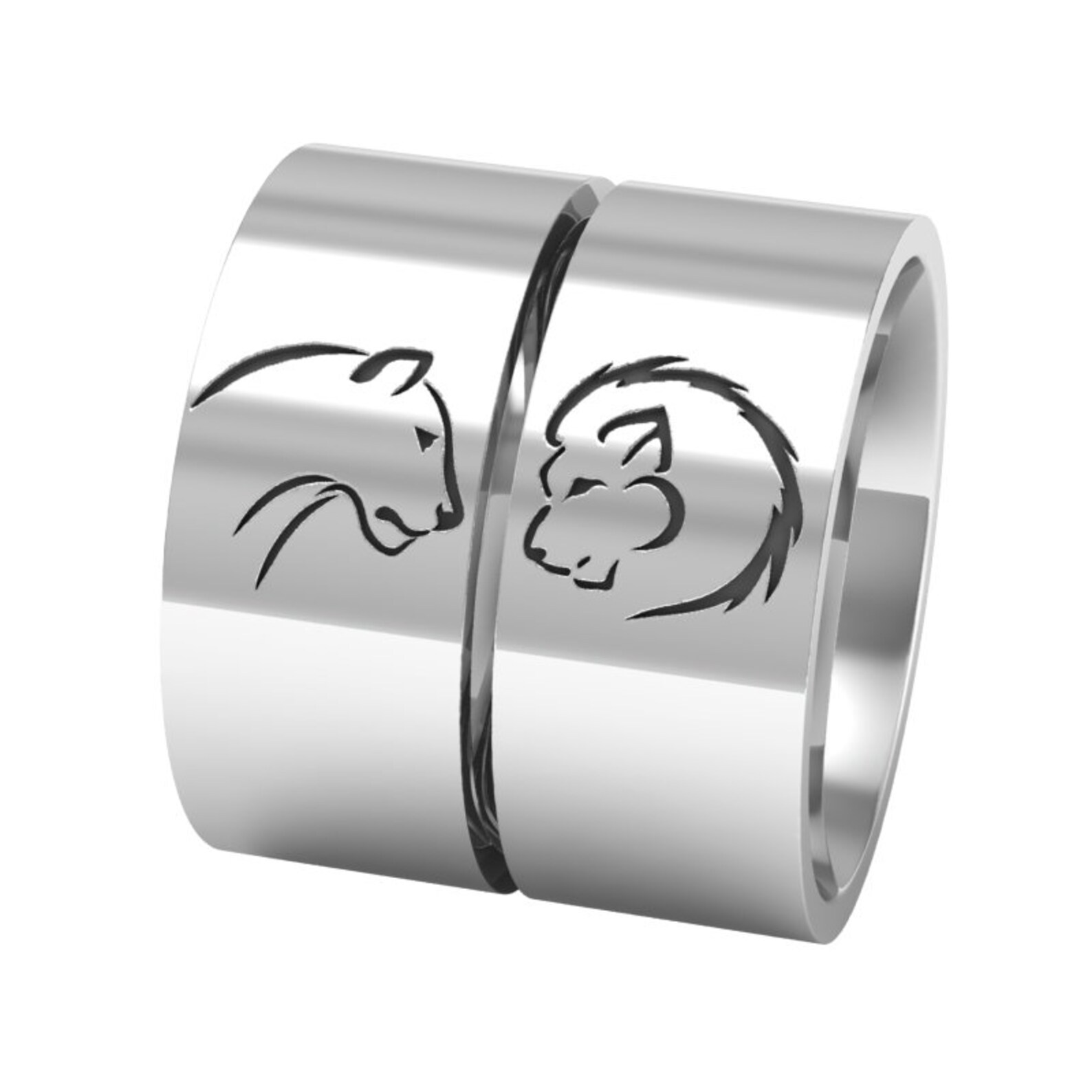 Silver Lion and Lioness Couples Rings Lion and Lioness Band | Etsy