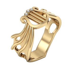 14K Solid Gold Harp Ring With Diamonds Harp Jewelry - Etsy
