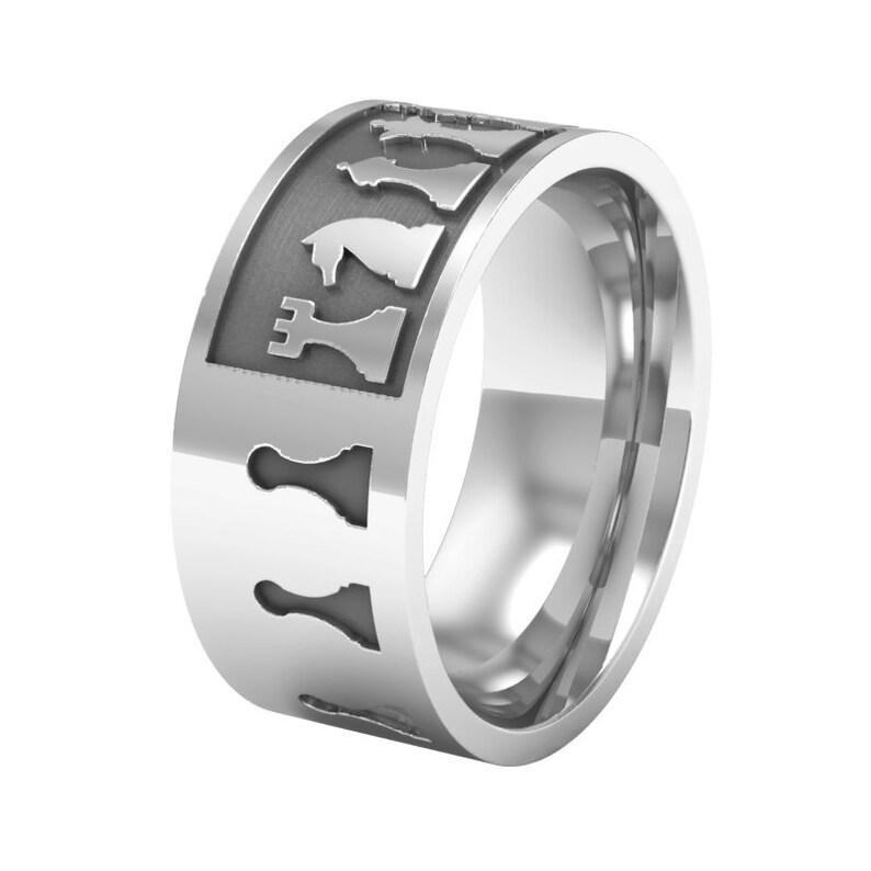 Chess Band Ring in Sterling Silver Metal Chess Pieces Ring - Etsy