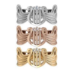 14K Solid Gold Harp Ring With Diamonds Harp Jewelry - Etsy