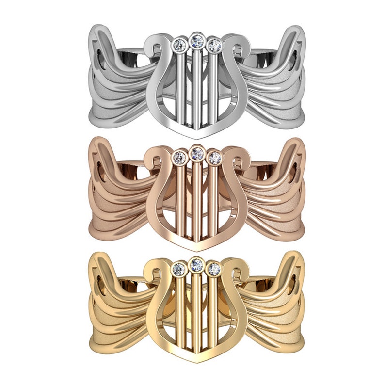 14K Solid Gold Harp Ring With Diamonds Harp Jewelry - Etsy