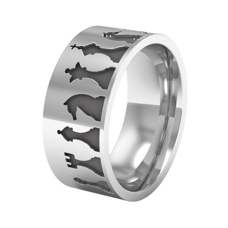 Silver Chess Band Ring Chess Ring Chess Pieces Ring Silver | Etsy