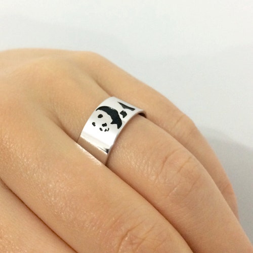 Panda Band Ring in Sterling Silver Metal Panda Ring Panda - Etsy