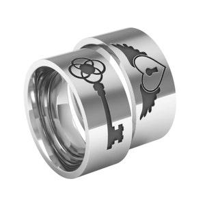 Key and Lock Couple Ring in Sterling Silver Metal Heart Lock - Etsy