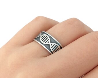 Silver Dna Ring in Sterling Silver Metal Matte Dna Ring Bold
