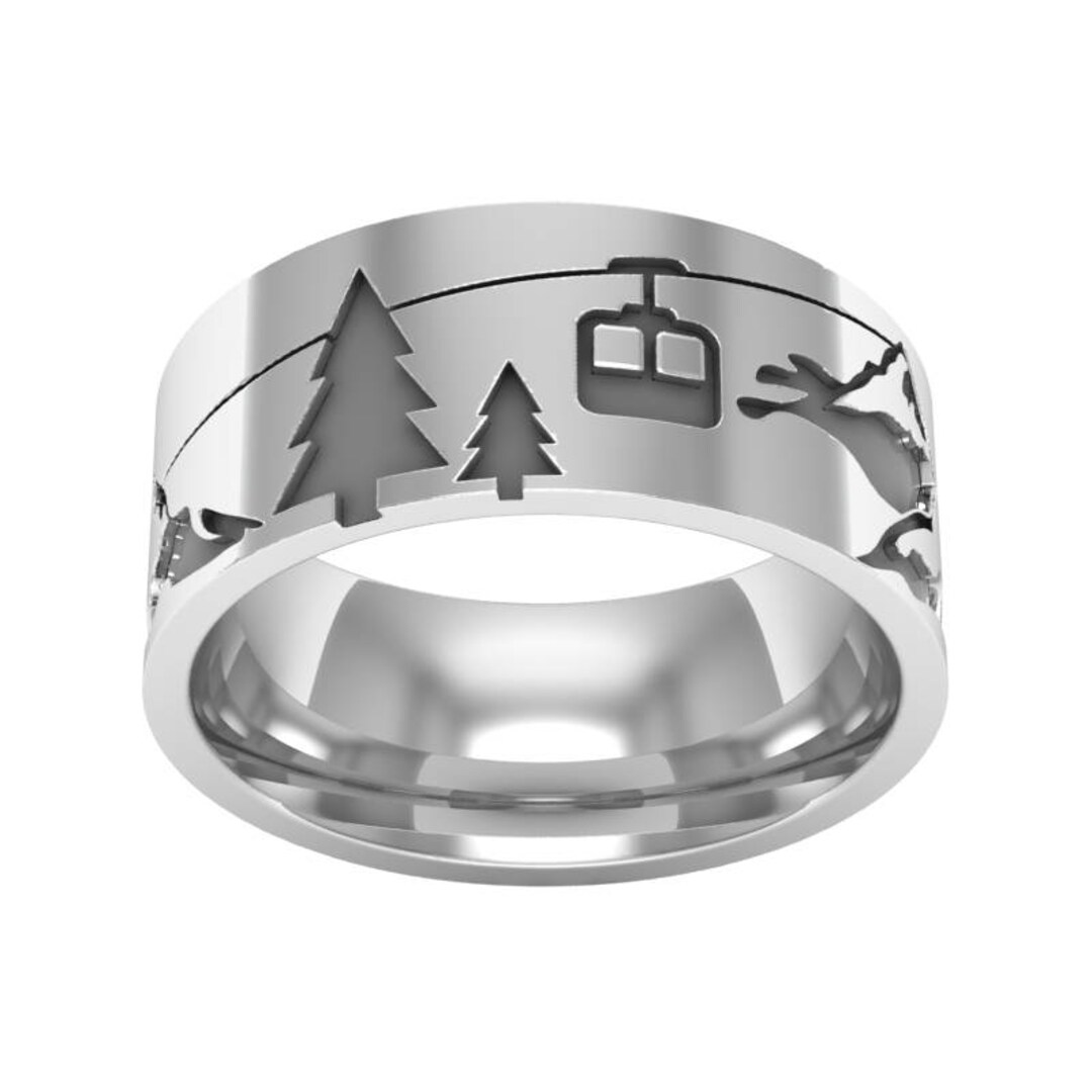 Silver Landscape Band Ring, Forest Ring, Cable Car Ring, Mountain Ring ...