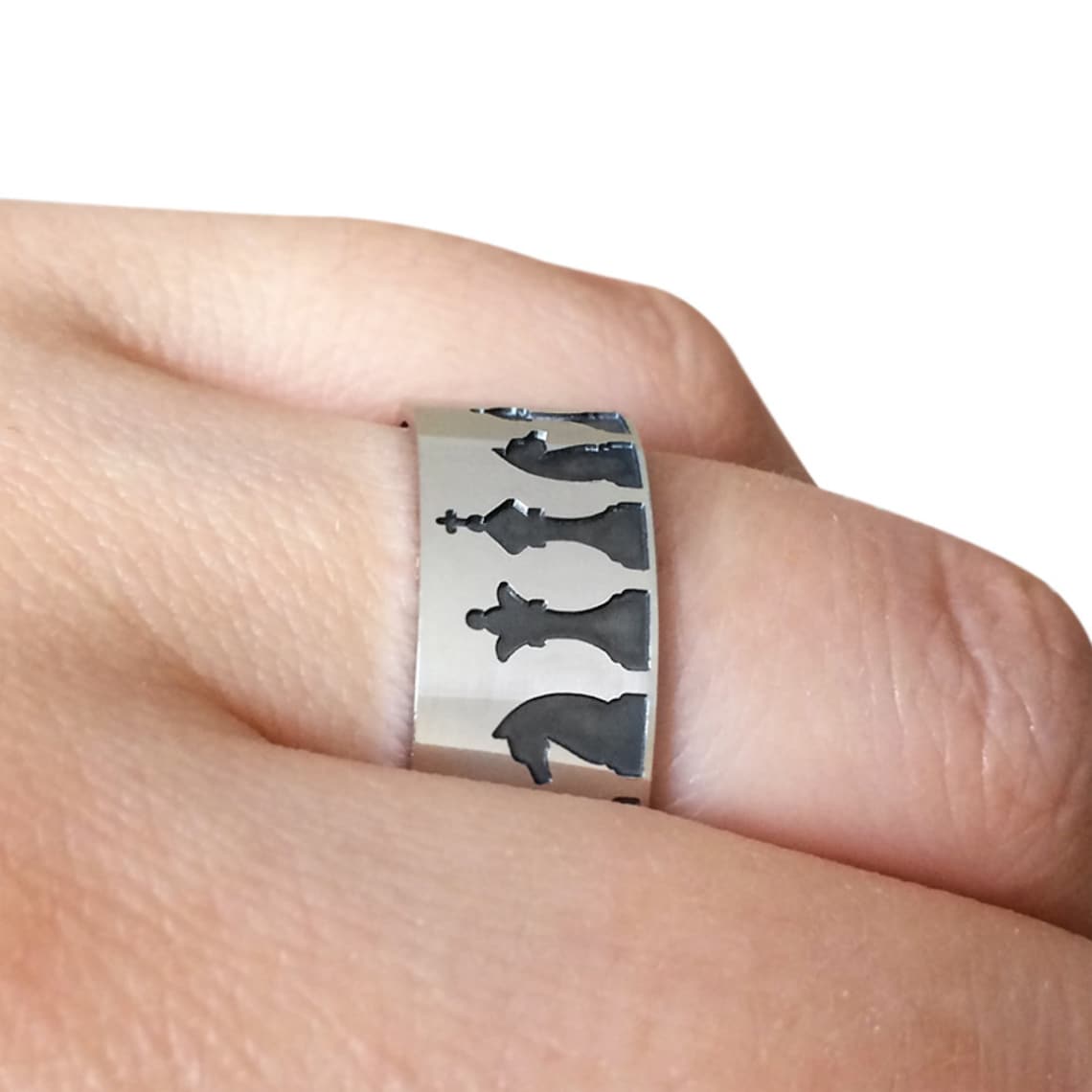 Silver Chess Band Ring Chess Ring Chess Pieces Ring Silver | Etsy