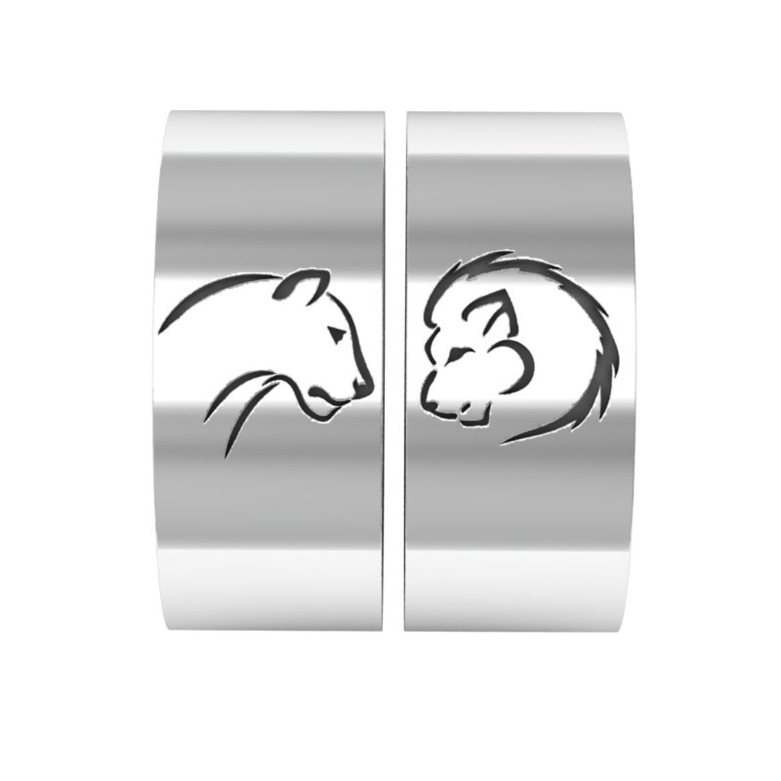Silver Lion and Lioness Couples Rings Lion and Lioness Band | Etsy