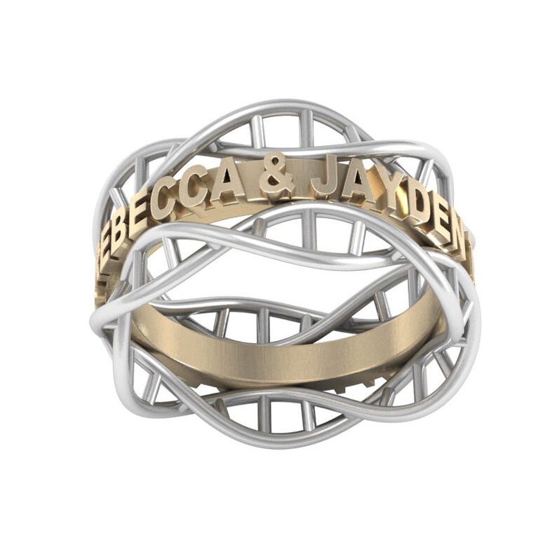 Personalized Two Tone Dna Ring 14K Solid Gold Dna Wedding - Etsy