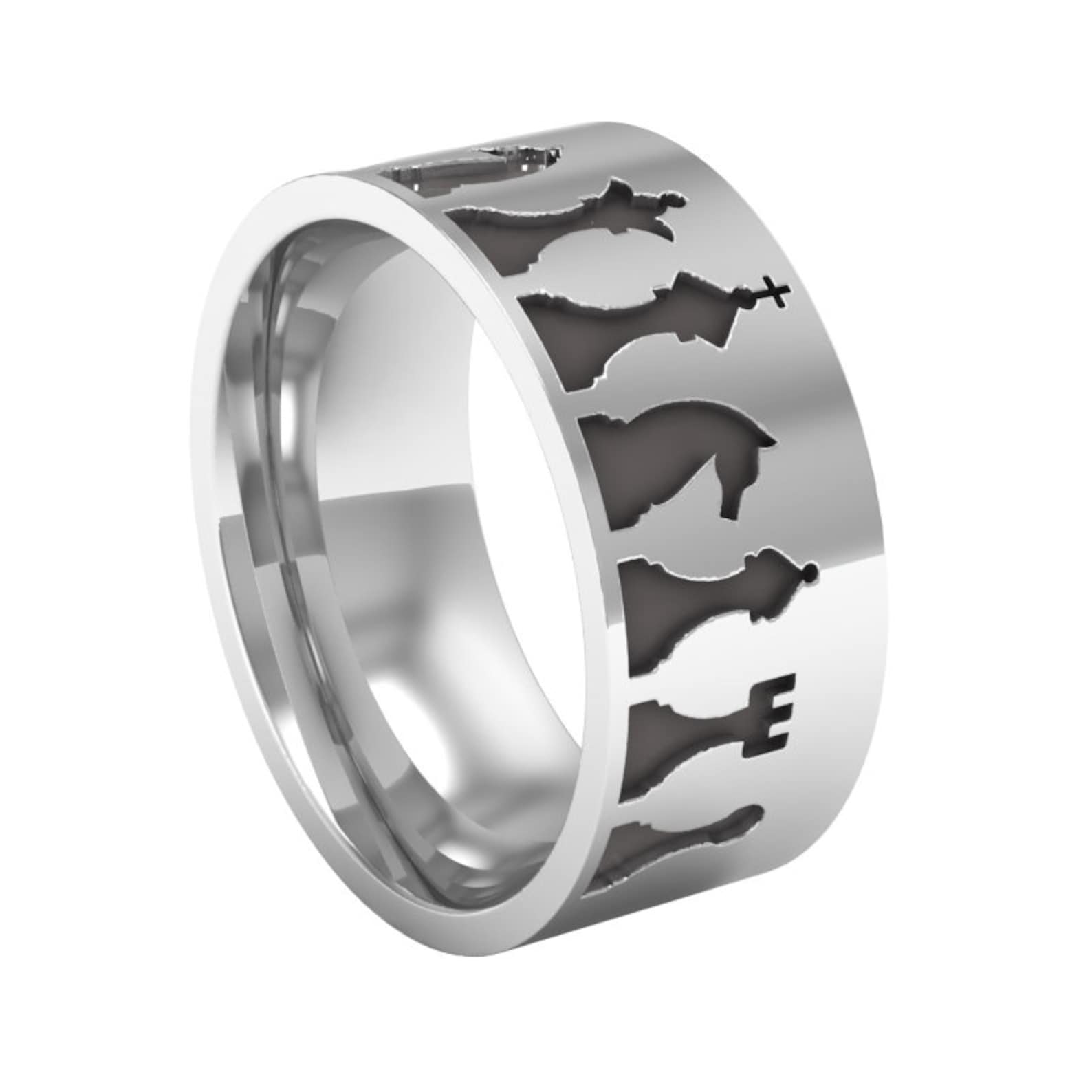Silver Chess Band Ring Chess Ring Chess Pieces Ring Silver - Etsy