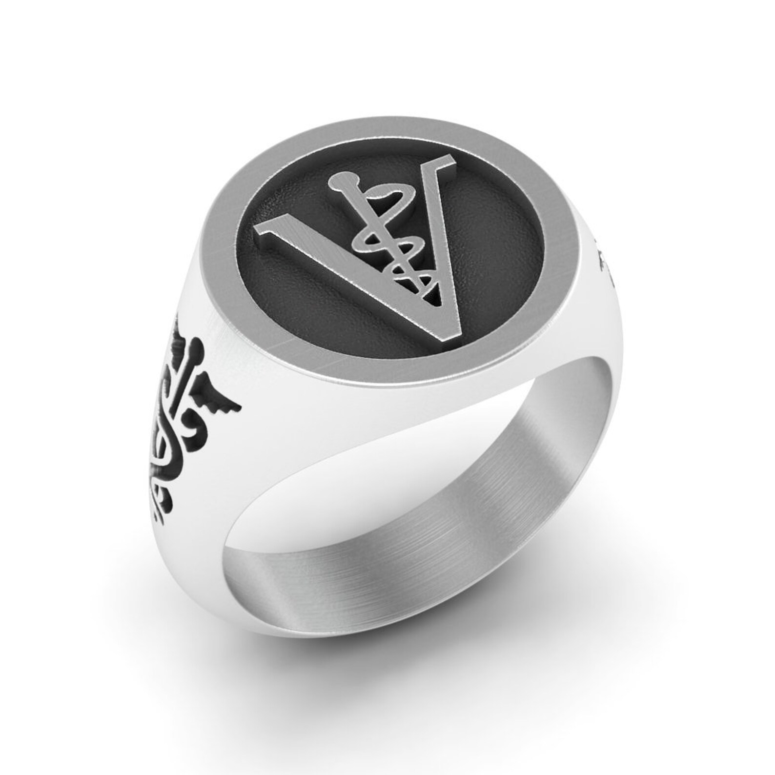 Veterinary Caduceus Signet Ring in Sterling Silver Metal - Etsy
