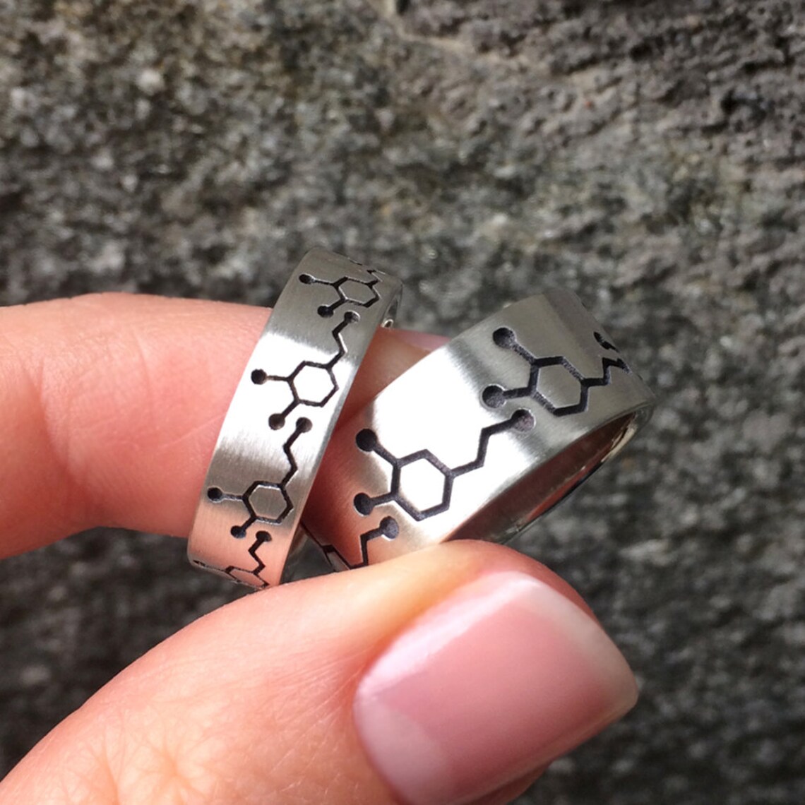 Silver Dopamine Wedding Band Ring Set Dopamine Ring Couple | Etsy